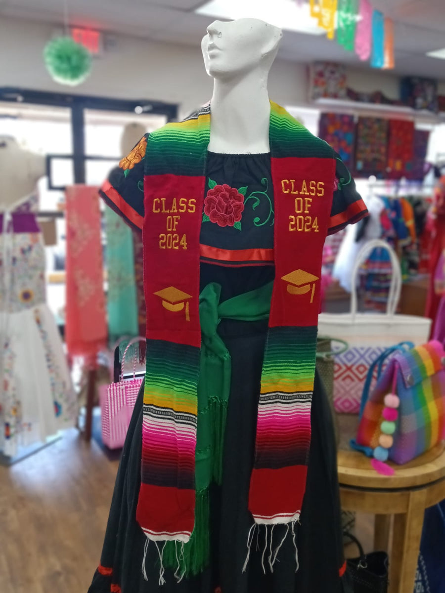 Mexican Serape Embroidered Graduation Stole Class of 2025 Grad Hat ...
