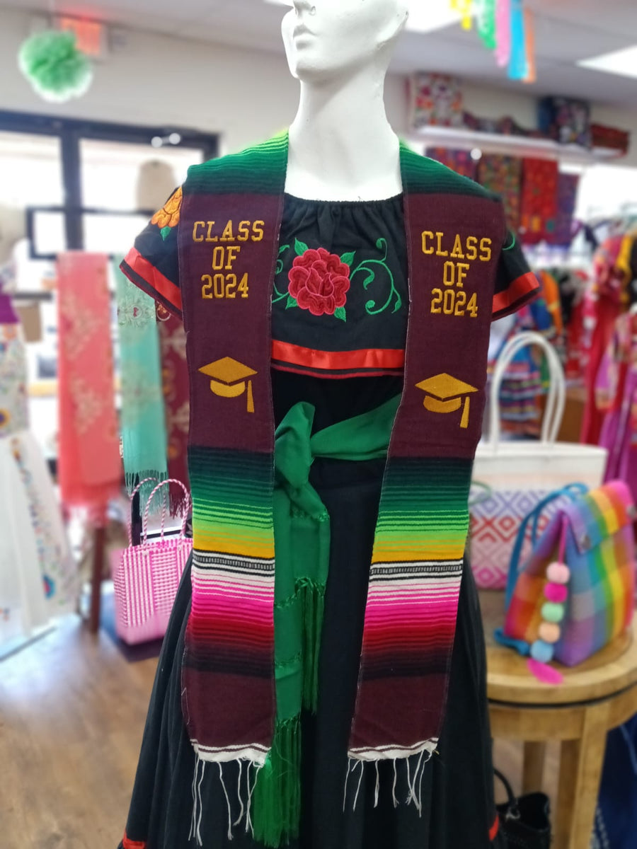 Mexican Serape Embroidered Graduation Stole Class of 2025 Grad Hat ...