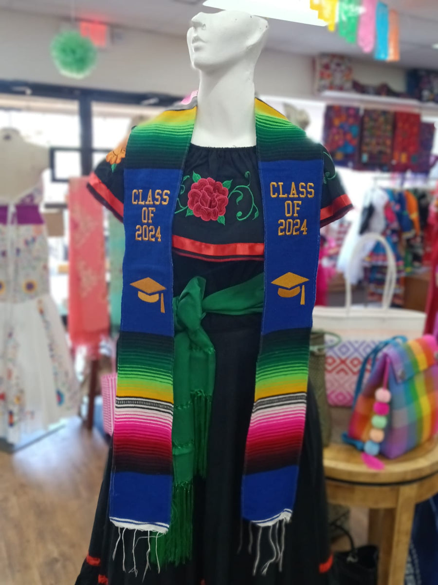 Mexican Serape Embroidered Graduation Stole Class of 2025 Grad Hat ...