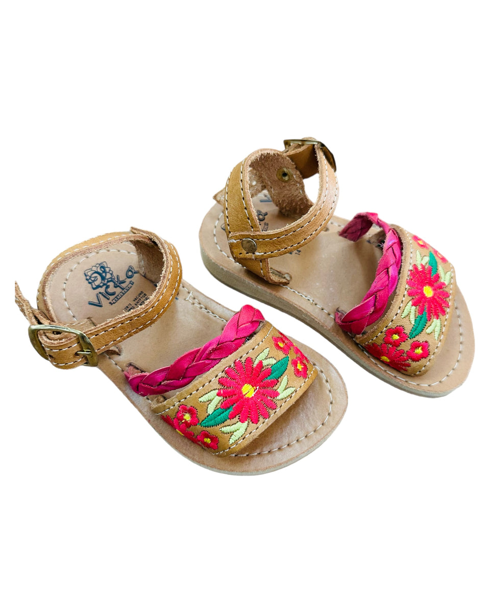 Mexican Girl Pink Flower Leather Sandals – Cielito Lindo